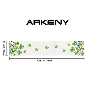 ARKENY St Patricks Day Table Runner 13x72 Inches, Green Shamrock Spring Seasonal Farmhouse Burlap Indoor Kitchen Dining Table Decorations for Home Party AT080-72