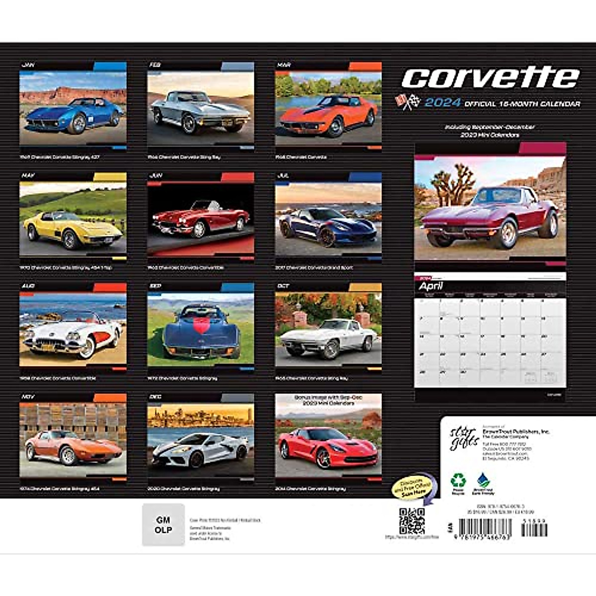 Corvette OFFICIAL | 2024 14 x 24 Inch Monthly Deluxe Wall Calendar | Sticker Sheet | StarGifts | Chevrolet Motor Muscle Car
