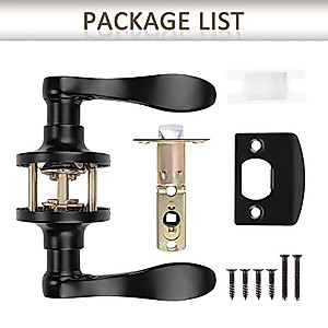 Probrico (6 Pack Passage Door Lever [Non-Locking Lever Set], Non-Locking Door Handle Set for Hallway or Closets, Keyless Black Finish Wave Door Lock, Reversible Right & Left Side Handed