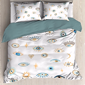 Todeyya Nazar Evil Eye Pattern Duvet Cover (Queen Size 90"x90") with 2 Pillow Shams, Microfiber Lightweight 3pcs Comforter Cover Set Coverlet, with Zipper Closure Bedding All-Season