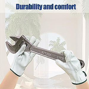 KetterlePPE Leather Work Gloves for Men, 2 Pairs Cow Grain Driver Gloves, Yard Work, Warehouse, with Velcro Leather Gloves (Beige XL)