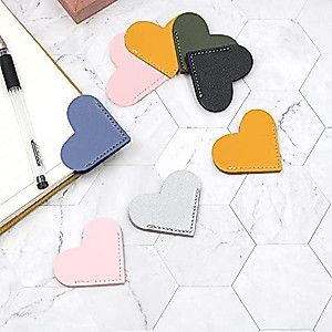 6 Pcs Leather Heart Bookmark, TACYKIBD Cute Bookmarks and Handmade Corner Page Book Marks for Women Men, Reading Accessories for Kids Teacher Student Bookworm Book Lover Gifts