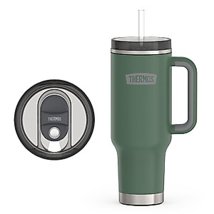 THERMOS Stainless Steel Cup Holder Mug - 40 Ounce, Alpine Green - Insulated Tumbler with Lid and Straw, Plus Leak-Resistant Slide Lock