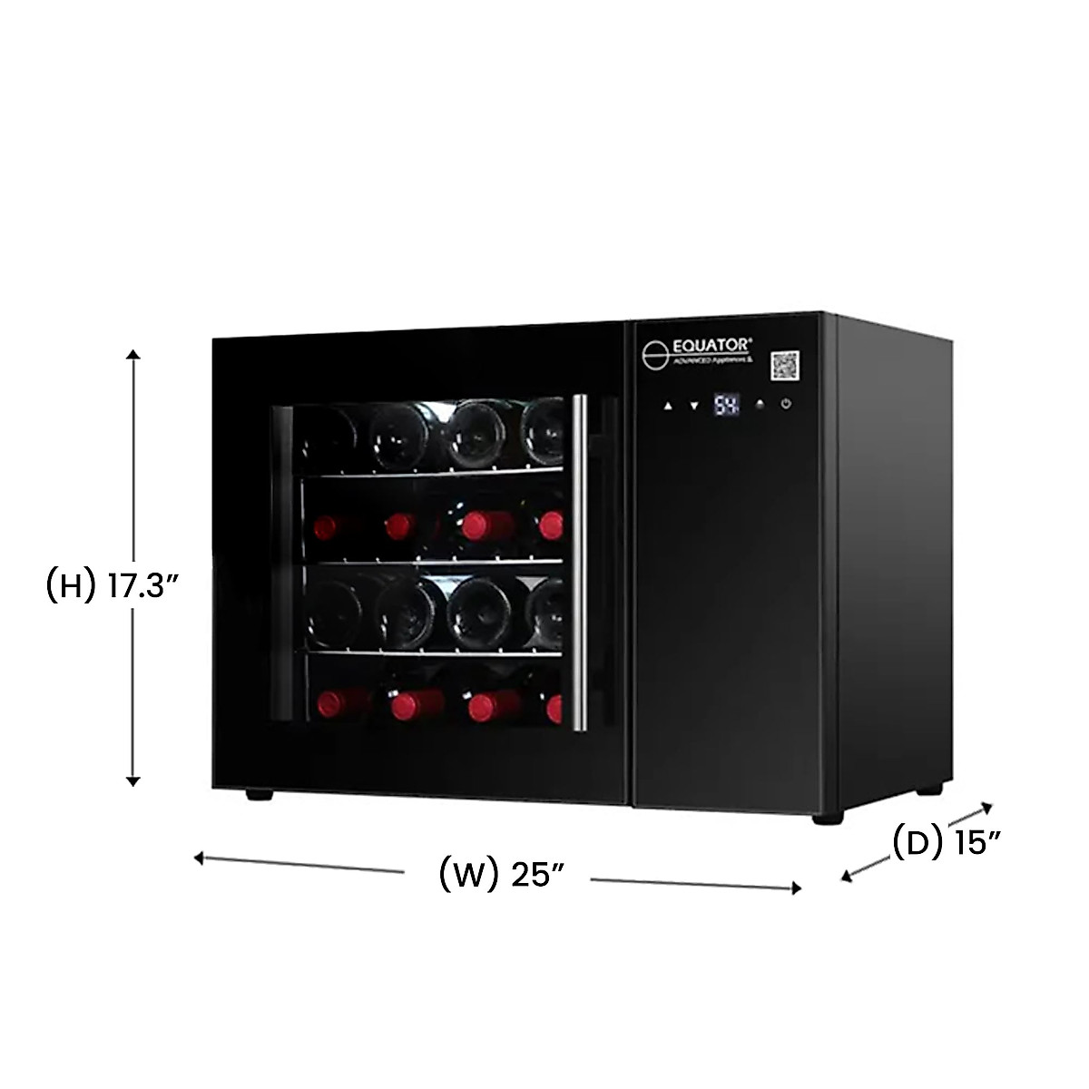 Equator 16 Bottle Wine Refrigerator, Single-Zone, Freestanding/Built-in, Anti-UV Glass Door, Temp Range 41°F-71.6°F, Touchpad Controls, Auto Defrost, 110V