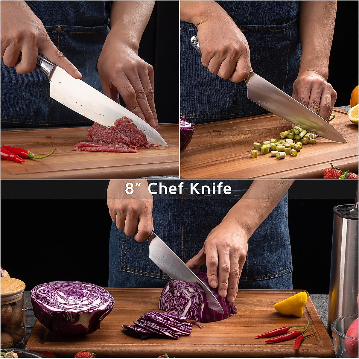 WELLSTAR Kitchen Knife Set 3 Piece, Razor Sharp German Steel Forged Blade with Professional G10 Handle, Chef Utility Paring Knife Well Balanced Cutlery Set for Cutting Chopping and Dicing - Gift Box