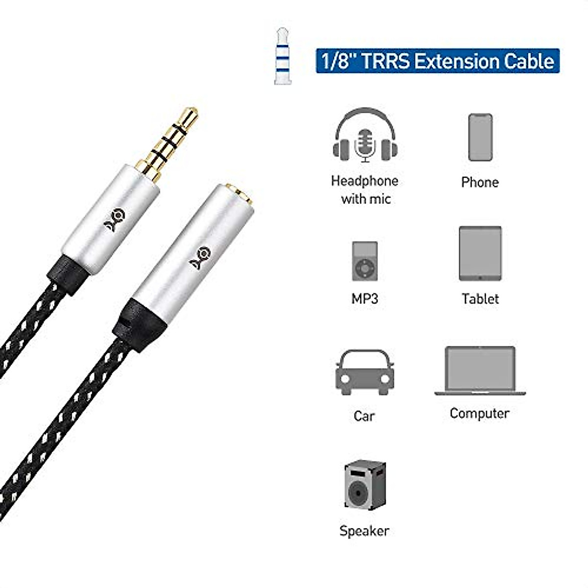 Cable Matters 2-Pack Headset Extension Cable 6 ft (3.5mm Extension Cable/TRRS Extension Cable, Gaming Headset Extension Cable) with Mic Support in Black - 6 Feet