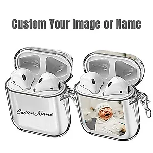 Custom AirPods Case for Apple AirPod 2 and 1, Shock Soft Absorption Clear TPU Cover, Customized Name Clear Airpod Cases with Keychain