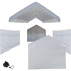 10x20 White Canopy Carport Cover Set with Valanced Top All 4-Side Walls and Top (5 Pcs Tarps Set, No Frame)