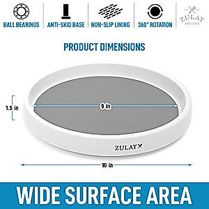 Zulay (10 inch) Rotating Lazy Susan - Lazy Susan Cabinet Organizer With Silicone Padded Grip - Kitchen Turntable Organizer With Non-Skid Base & Rimmed Edge for Cabinet, Pantry & Bathroom (Light Gray)