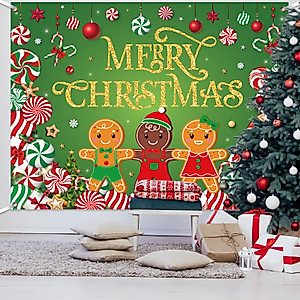 Christmas Candy Garage Door Decoration Merry Christmas Garage Door Banner Cover Peppermint Candy Cane Gingerbread Man Garage Backdrop for Xmas Eve Holiday Outdoor Wall Decor, 7 x 9 ft