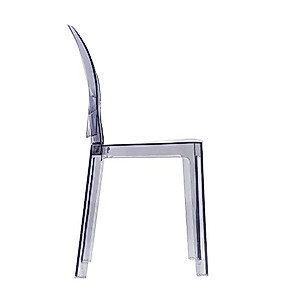 2xhome Set of 4 Large Size – Smoke Crystal Mid Century Modern Contemporary Ghost Side Chair No Arms Wheels Armless with Back Transparent Guest Work