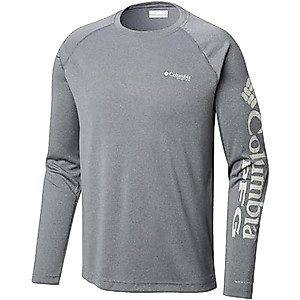 Columbia Men's Terminal Tackle Heather Long Sleeve Shirt, X-Large, Charcoal Heather/Cool Gray Logo