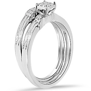 1/6ct Diamond Engagement Wedding Ring Set 10K White Gold - Size 9.5