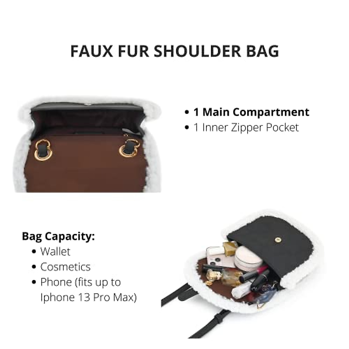 Scarleton Crossbody Bags for Women, Faux Fur Shoulder Bag Purse, Crossbody Bag, Fuzzy Purses for Women Crossbody Purse, H209701 - Black