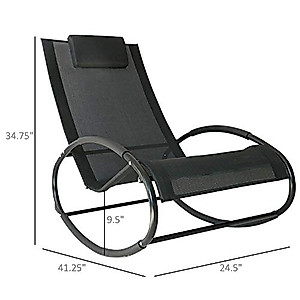 Outsunny Patio Rocking Lounge Chair Orbital Zero Gravity Seat Pool Chaise w/Pillow Black