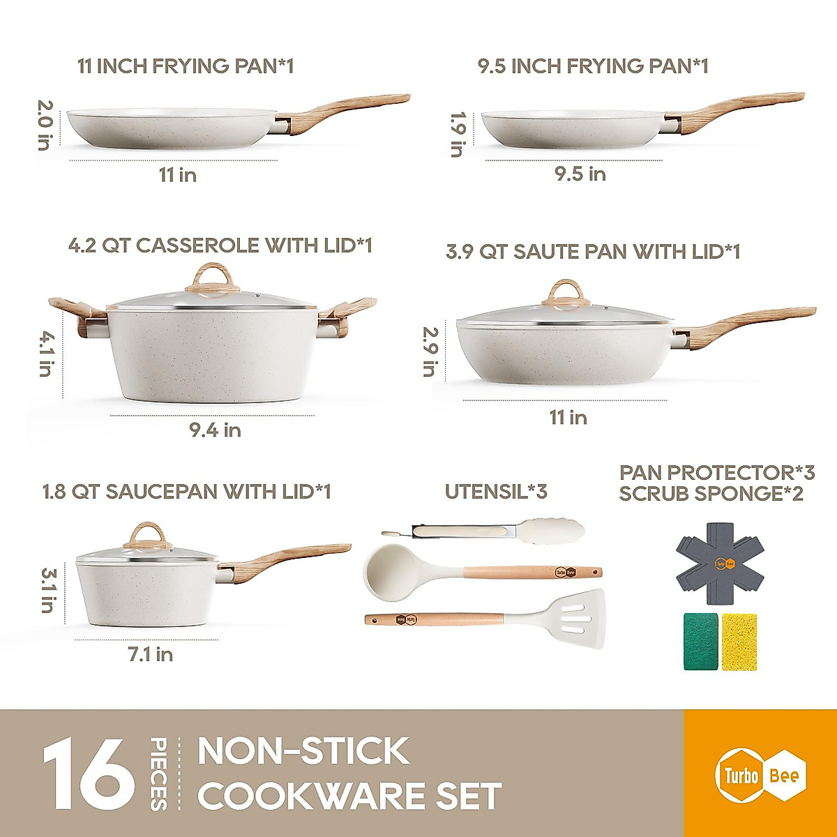 Pots and Pans Set Non Stick, 16PCS Nonstick Cookware Set, White Induction Kitchen Cookware Set with Frying Pans Set, Saucepans, Saute Pan, Extra Large Casserole