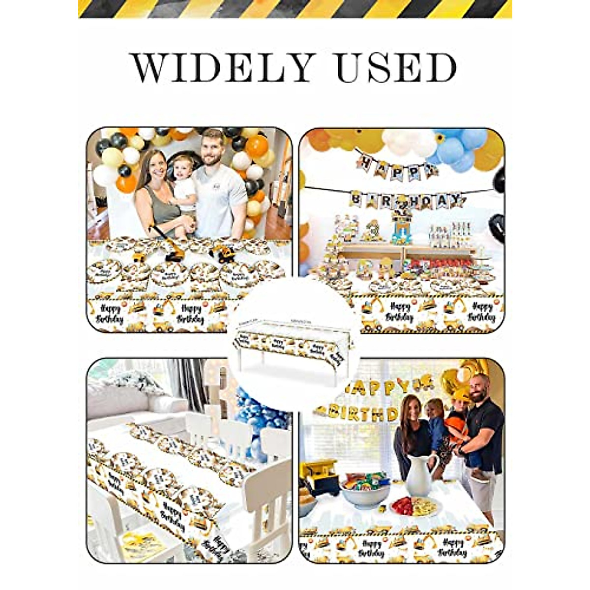 Heboland 3 Pieces Construction Birthday Party Supplies Tablecloth, Large Size 54 x 108 Inch Rectangular Truck Plastic Table Cover, Construction Table Cloths for Parties Decorations Kids Boys