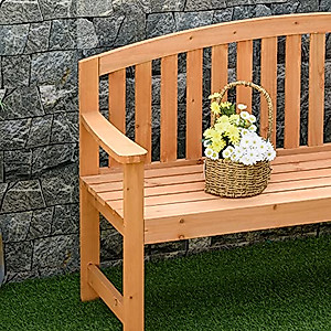 Outsunny 55" Wooden Garden Bench, 2 Seater Outdoor Patio Seat with Slatted Design for Deck, Porch or Garden (Natural)