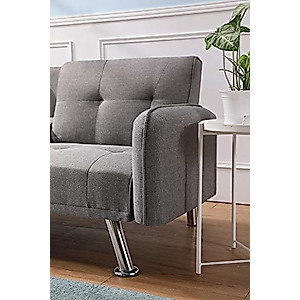 JULYFOX 75 inch Wider Futon Sofa Bed, Fabric Sofa Sleeper Bed with Holder Armrest 600lb Heavy Duty for Small Spaces(Light Gray)