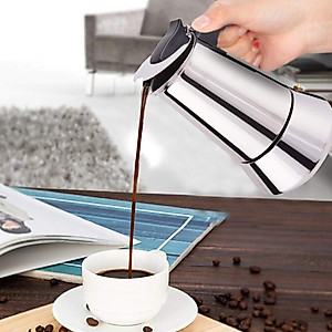 BiggCoffee Stovetop Espresso Maker, Moka Pot, Italian Coffee Maker, Coffee Percolator, Stainless Steel Moca Pots, 4 Cups Coffee Maker 6.76 oz/200Ml (Silver, Black)