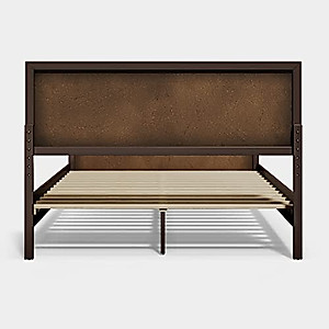 DG Casa Salerno Solid Wood Platform Bed Frame with Nailhead Trim - Queen Bed Frame with Adjustable Headboard, Full Wooden Slats, No Box Spring Needed - Queen Upholstered Bed Frame in Natural Fabric