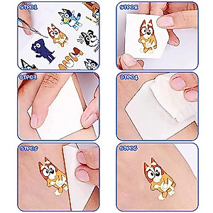 8 Sheets blueys Party Supplies Temporary Tattoos, (136pcs) Birthday Party Supplies Favors Super Cute Fake Tattoos Stickers Party Decorations Boys Girls School Rewards Gifts