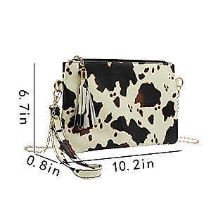 JUMISEE Women Cow Print Wristlet Clutch Purse Fashion Tassel Crossbody Bag with Chain Strap