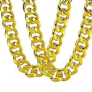 Riuziyi 2 Pack Big Chunky Plastic Hip Hop Chain for Men, Fake Gold Turnover Chain Silver Chain 90s Necklace Costume Accessory (Gold, 32in&36in)