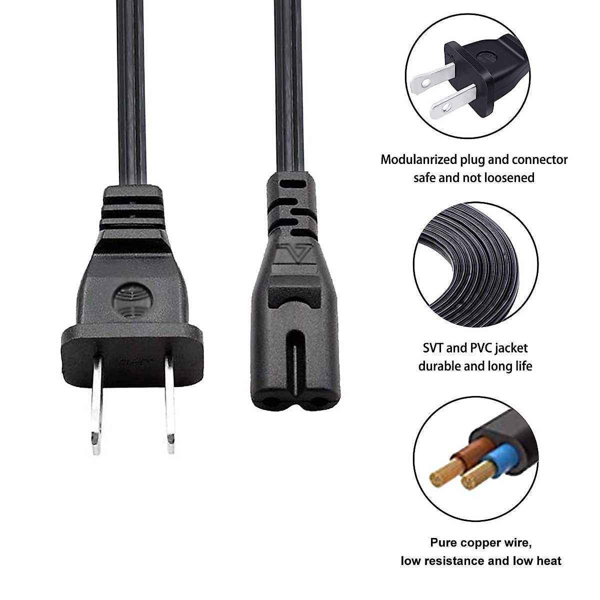 2 Prong Power Cord for JBL PartyBox Party Box 300 1000 100 200 Bluetooth Speaker Audio System Power Cord Replacement 8ft IEC C7 AC Cable