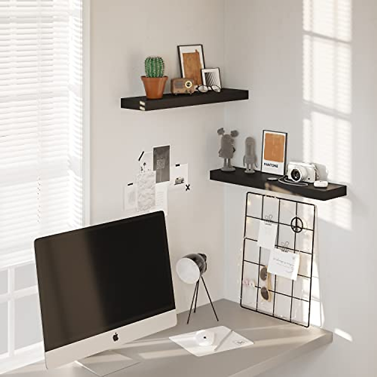 BAMEOS Floating Shelf ,Wall Shelf,Decor Wall Mounted Shelves ,Hanging Shelf Set L24xW6 for Bathroom Kitchen Living ,Kitchen,Room Bedroom Storage,Black