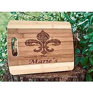 Personalized, engraved Fleur de lis decorative Bamboo chopping board