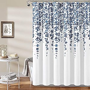 Lush Decor Weeping Flower Shower Curtain-Fabric Floral Vine Print Design, 72" x 72", Navy & Blue