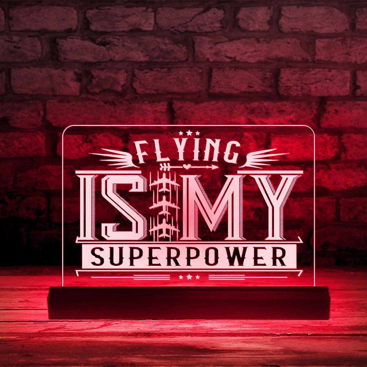 The Geeky Days Flying is My Superpower Optical Illusion Light LED Lamp Aircraft Pilot Custom Desktop Night Lamp with Color Changing USB 3D Beside Lamp Aviator Gift(White)