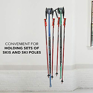 Ski Wall Mounted Rack, Holds 2 Pairs of Skis & Skiing Poles or Snowboard, for Home and Garage Storage, Wall Mounted, Heavy Duty, Rubber-Coated Hook, Set of 2 Hooks