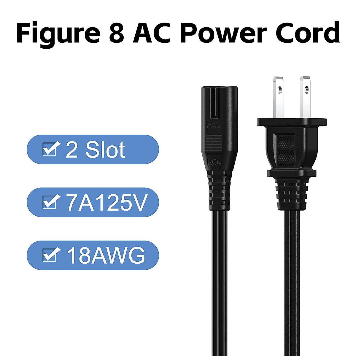 AC Power Cord 25FT(2 Pack), 2 Prong TV Power Cord, Power Supply Cable Replacement for Xbox One S, Xbox One X, Xbox Series X, PS3, PS4, PS5, Compatible for Printer, Monitor, Sound Bar, Game Console