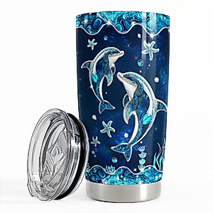 SANDJEST Dolphin Gifts for Women Girls Dolphin Tumbler 20oz Jewelry Drawings Stainless Steel Insulated Tumblers Coffee Travel Mug Cup Gift for Birthday Christmas
