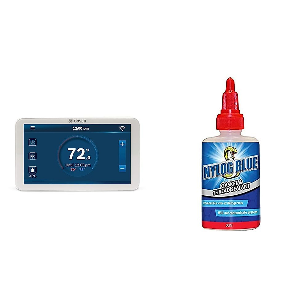 Bosch BCC100 Connected Control Smart Phone Wi-Fi Thermostat - Works with Alexa - Touch Screen, 5.2 x 3.08 x 1 inches & Refrigeration Technologies RT201B Nylog Gasket/Thread Sealant, 30 ml (1 Pack)