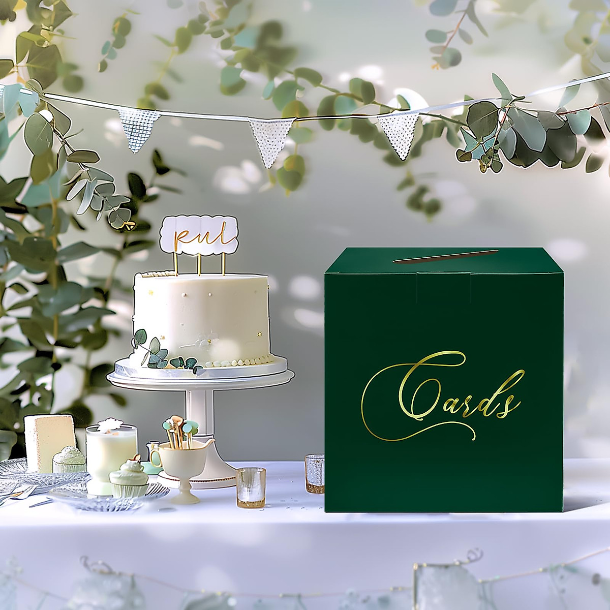 FALIZIFU Green and Gold Card Box Gift Card Box Holder Envelope Box for Wedding Birthday Baby Shower Graduation Party Card Box