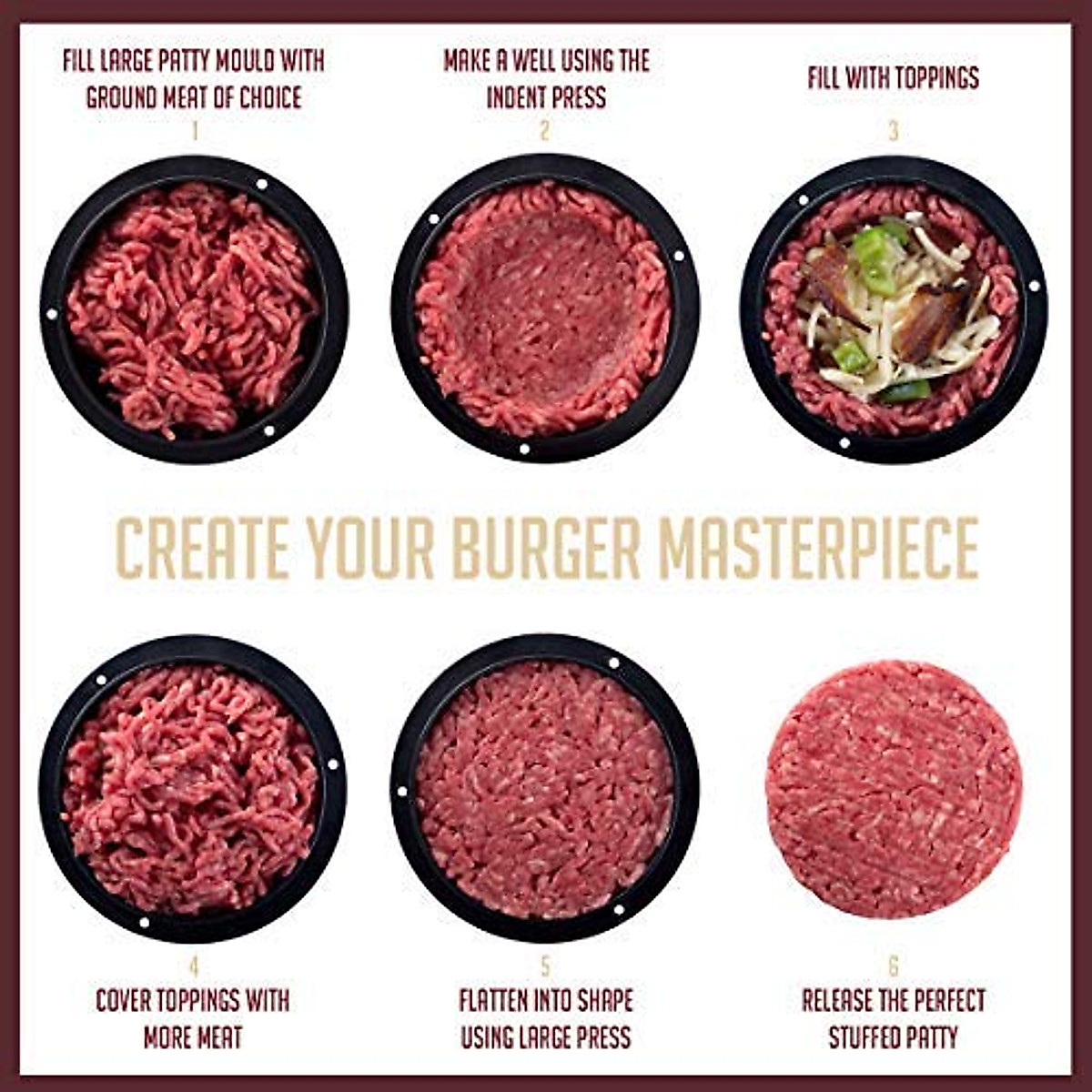 Non Stick Burger Press Patty Maker + 40 Wax Paper Discs, Easy to Use, Dishwasher Safe, Works Best for Stuffed Burgers, Sliders, Regular Beef Burger, Essential Kitchen & Grilling Accessories