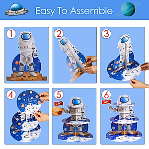 Airduan Space Astronaut Cupcake Stand Space Themed Birthday Party Decorations 3-Tier Cardboard Cupcake Holder stand Galaxy Style Dessert Tower Display for Party Supplies