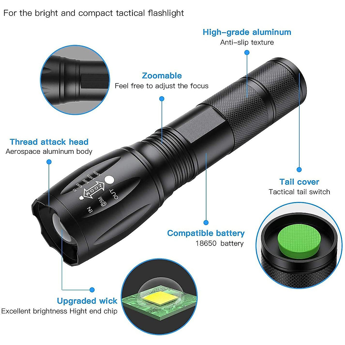 MAXIAEON LED Rechargeable Flashlight Set, Bright 8000 Lumens Tactical Flashlights High Lumens with 5 Modes, Waterproof Tactical Flashlights for Outdoor Emergency Camping Hiking