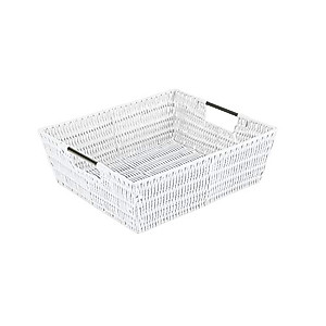 "Simplify 15"x13"x5" Shelf Storage Woven Handles, Nursery, Playroom, Toys, Bedroom, Closet, Clothes, Office, Decorative Organizer Basket Rattan Totes, Large, White" (25453-WHITE)