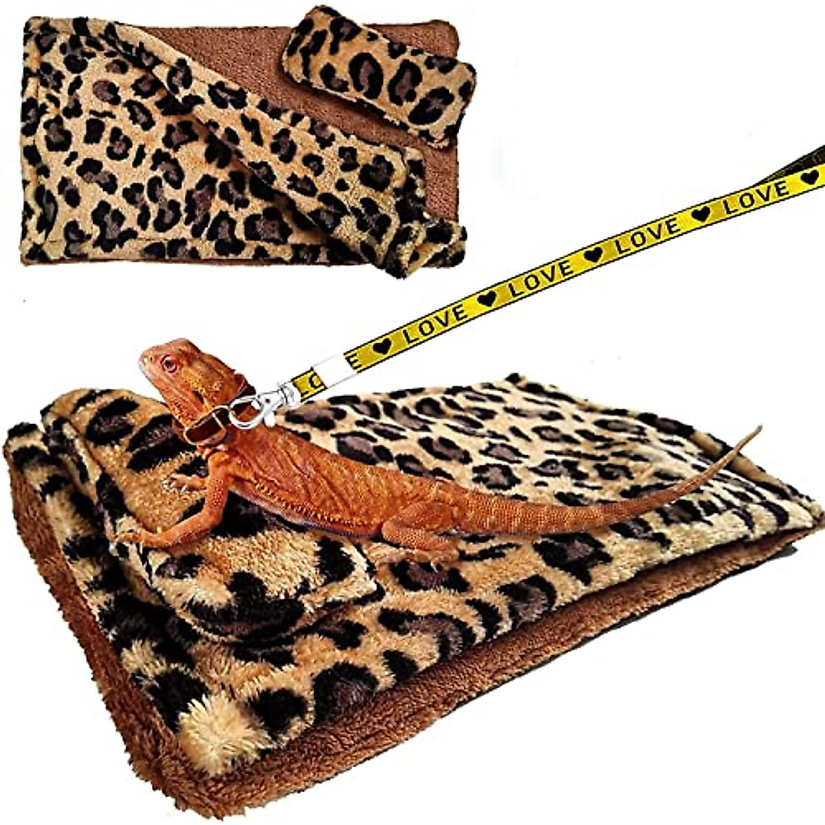 WATFOON Reptile Sleeping Bed Lizard Leash Collar Set, Bearded Dragon Tank Accessories Sleeping Bag with Blanket Pillow Cotton Nest Shelter Couch