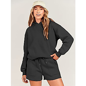 ANRABESS Women 2 Piece Outfits Hoodies Short Set Oversized Fleece Sweatshirt Shorts Sweatsuit Y2K 2023 Fall Clothes Lounge Matching Sweat Set 1046heise-L