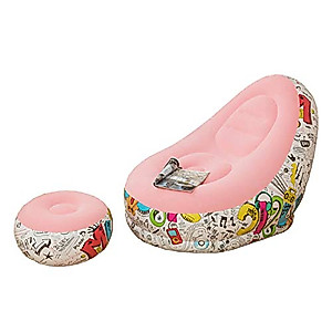 CALIDAKA Inflatable Lounge Chair with Ottoman Blow Up Chaise Lounge Air Lazy Sofa Set Inflatable Deck Chair Portable Inflatable Seat with Foot Stool for Indoor Outdoor Travel Camping Picnic