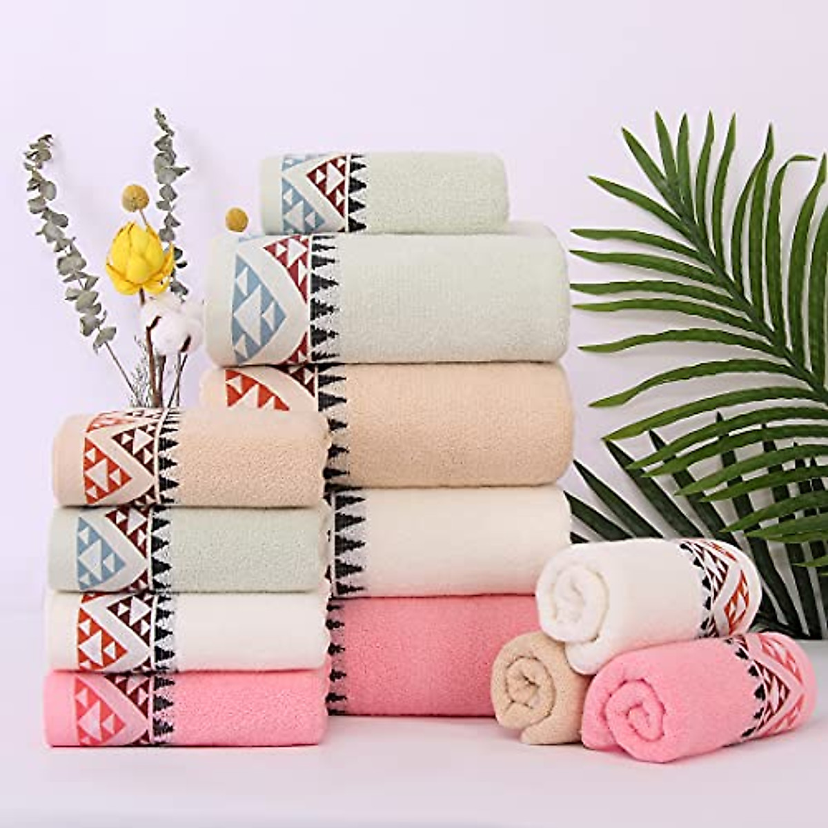 Pidada Hand Towels Set of 2 Indian Geometric Pattern 100% Cotton Soft Decorative Towel for Bathroom 13.4 x 29.5 Inch (Brown)