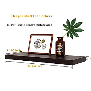 36 Inches Wall Mounted Floating Shelves Set of 2,Espresso Wall Display Ledge Shelf Wide Panel 12 Inches Deep,35.43" L x 11.81" D x 2" T, Deeper Than Others, Espresso