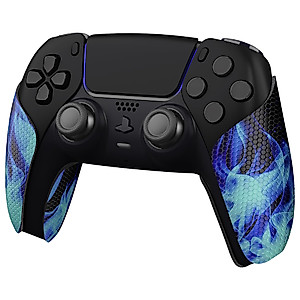 eXtremeRate PlayVital Anti-Skid Sweat-Absorbent Controller Grip for ps5 Controller, Professional Textured Soft Rubber Pads Handle Grips for ps5 Controller - Blue Flame