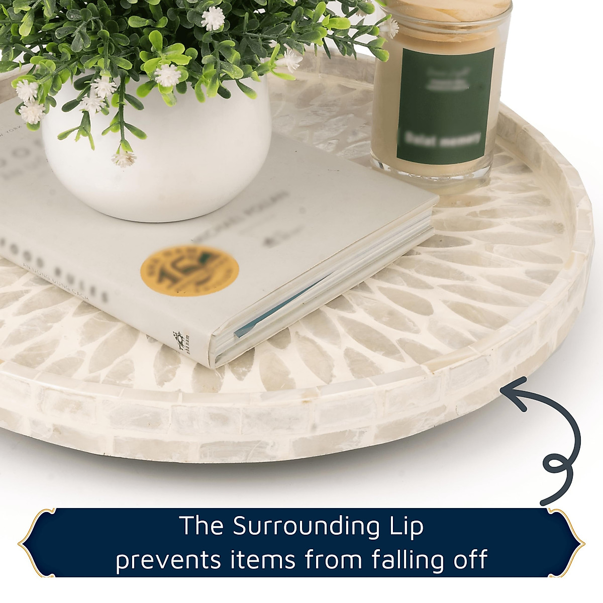 CLAYNIX Lazy Susan for Countertop - Lazy Susan for Table, Mother of Pearl Turntable Organizer, Lazy Susan Turntable Organizer for Cabinet Pantry Kitchen Countertop Refrigerator Cupboard (12.5 in)