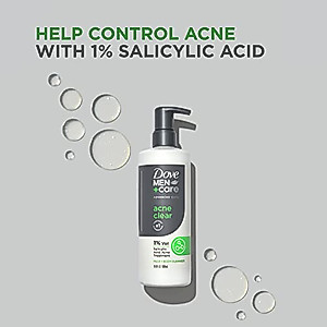 DOVE MEN + CARE Advanced Care Cleanser Acne Clear 3 Count for Acne Prone Skin Face + Body Cleanser with 1% Salicylic Acid 16.9 oz
